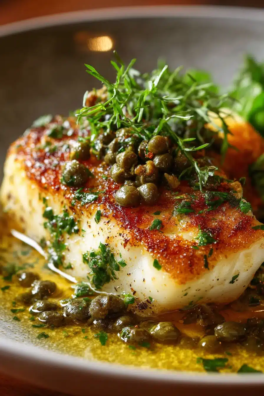 Delicious Brown Butter Poached Halibut with Crispy Capers Recipe ...