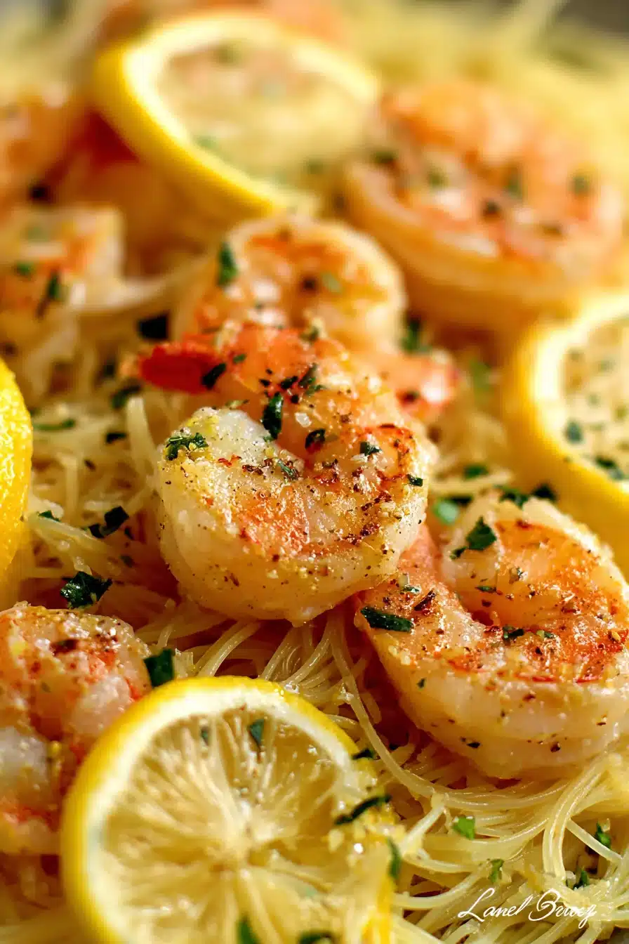 Delicious Lemon-Garlic Shrimp Scampi over Angel Hair Nest Recipe ...
